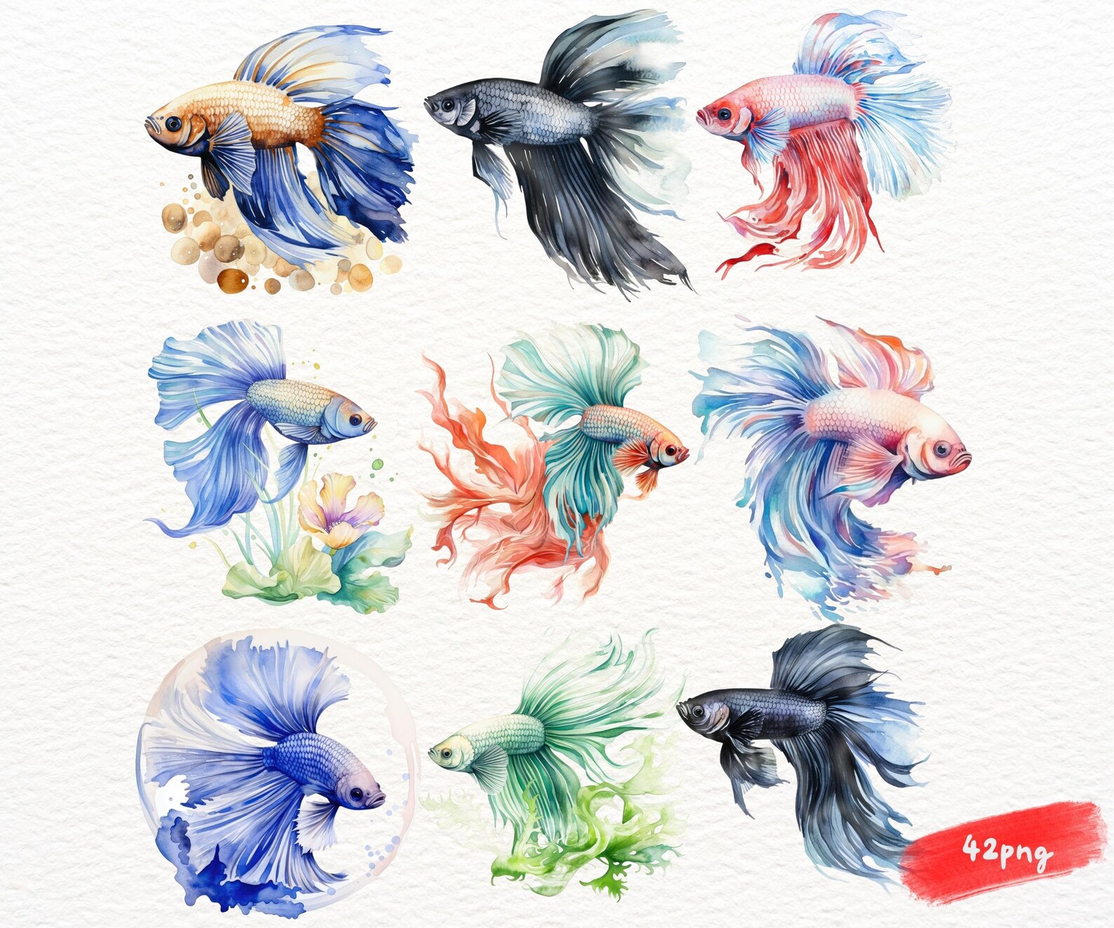 Watercolor Betta Fish Clipart Bundle , Colorful Vibrant Tropical ...