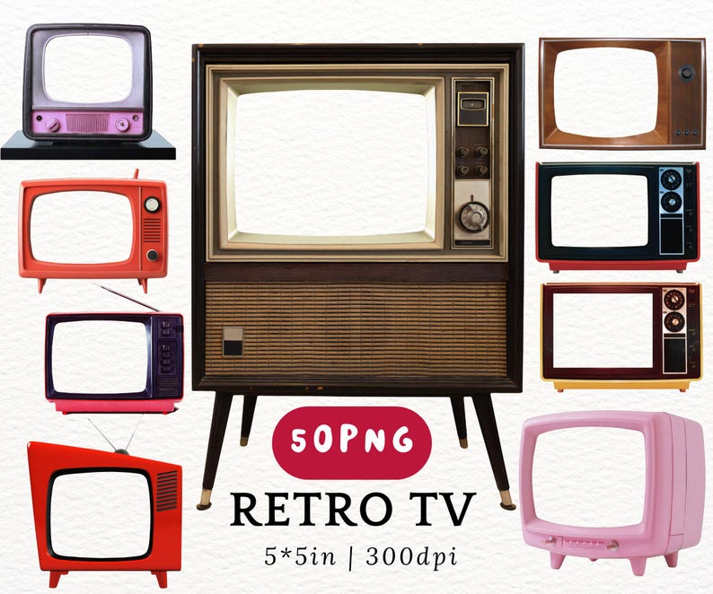 Retro TV PNG Digital Download Vintage Television Clipart Transparent ...