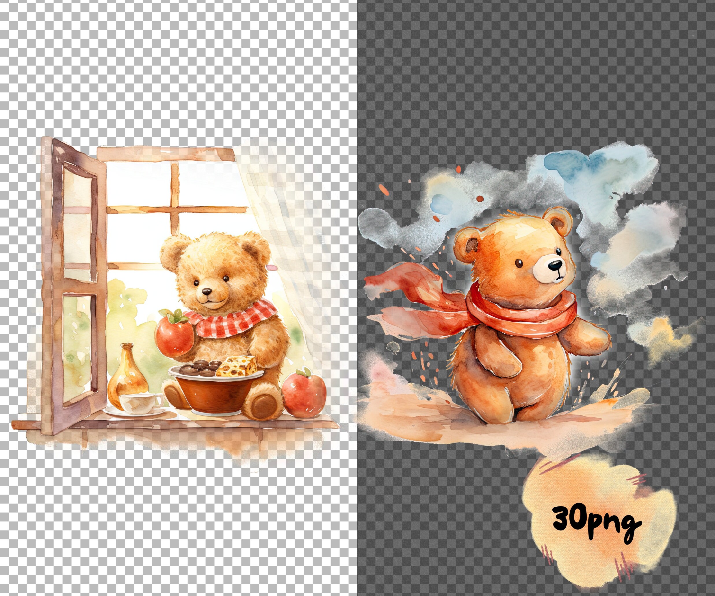 Autumn Bear Clipart, Kawaii Cartoon Cuddly Bear With Fall Leaves, Cute ...