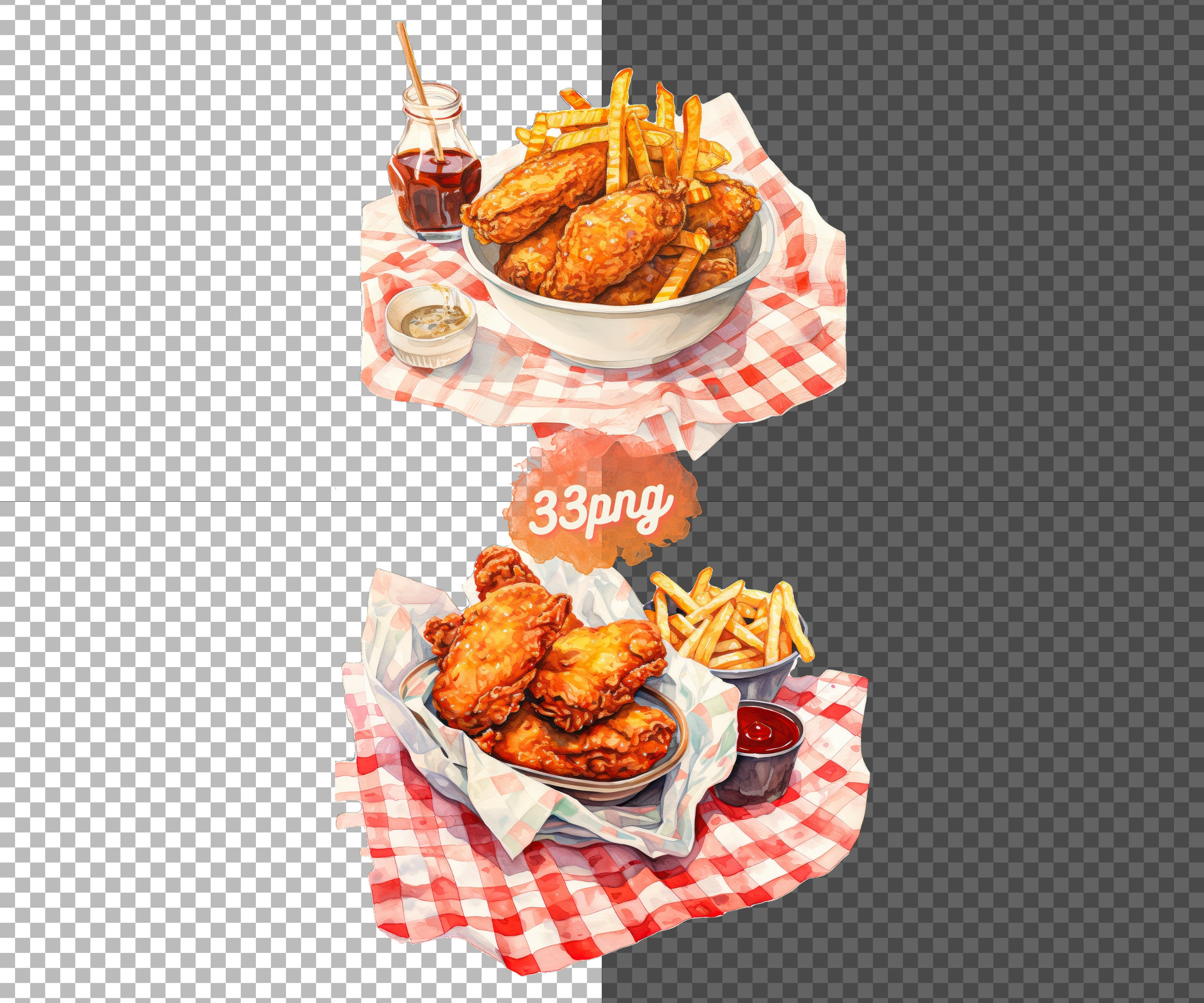 Fried Chicken Cliparts Collection, Watercolor Fried Chicken Png, Korean ...
