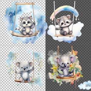 Watercolor Baby Animals on Swings PNG - Cute Nursery Animal Clipart ...