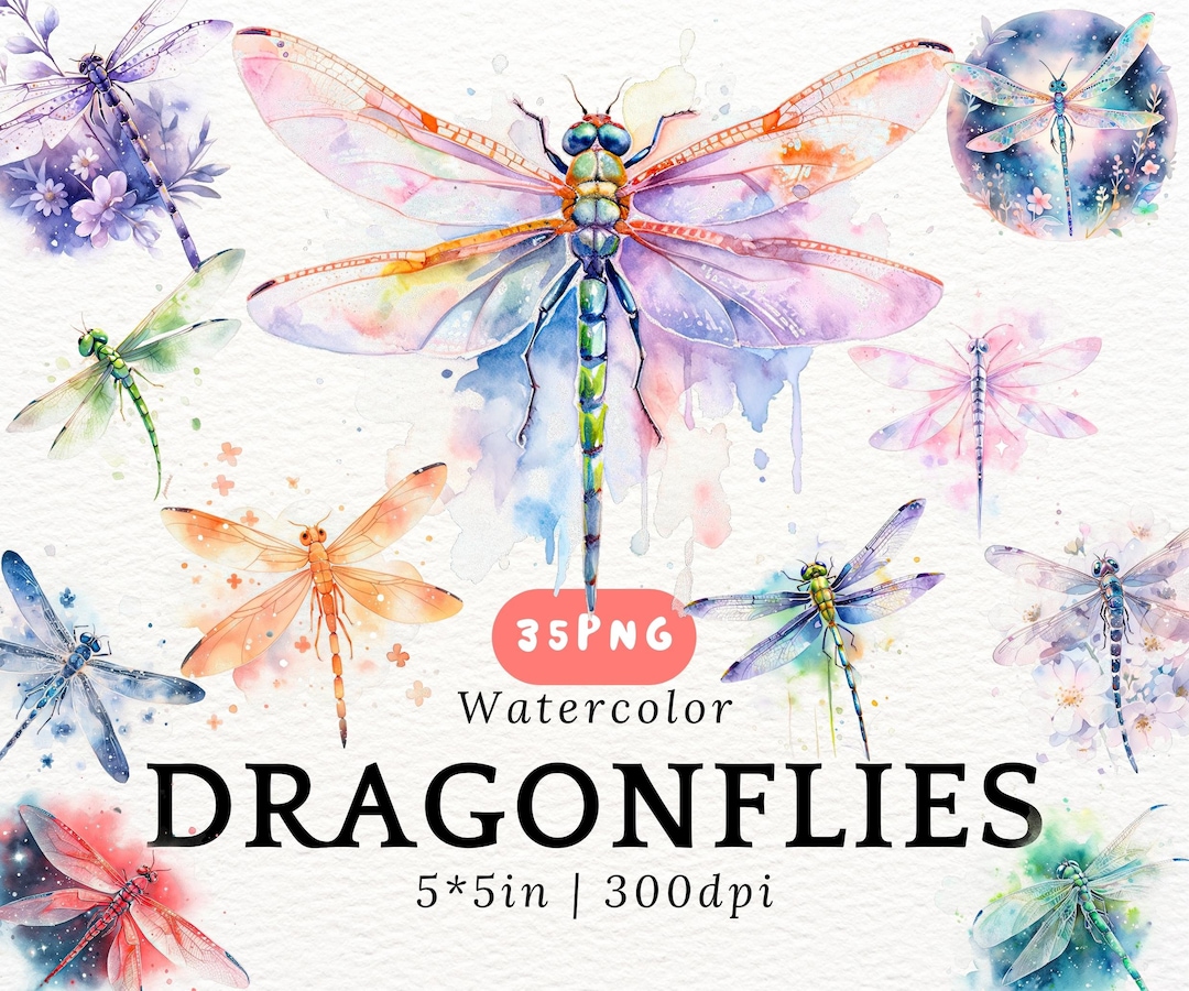 Watercolor Dragonfly Clipart, Colorful Fairytale Dragonfly, Magical ...