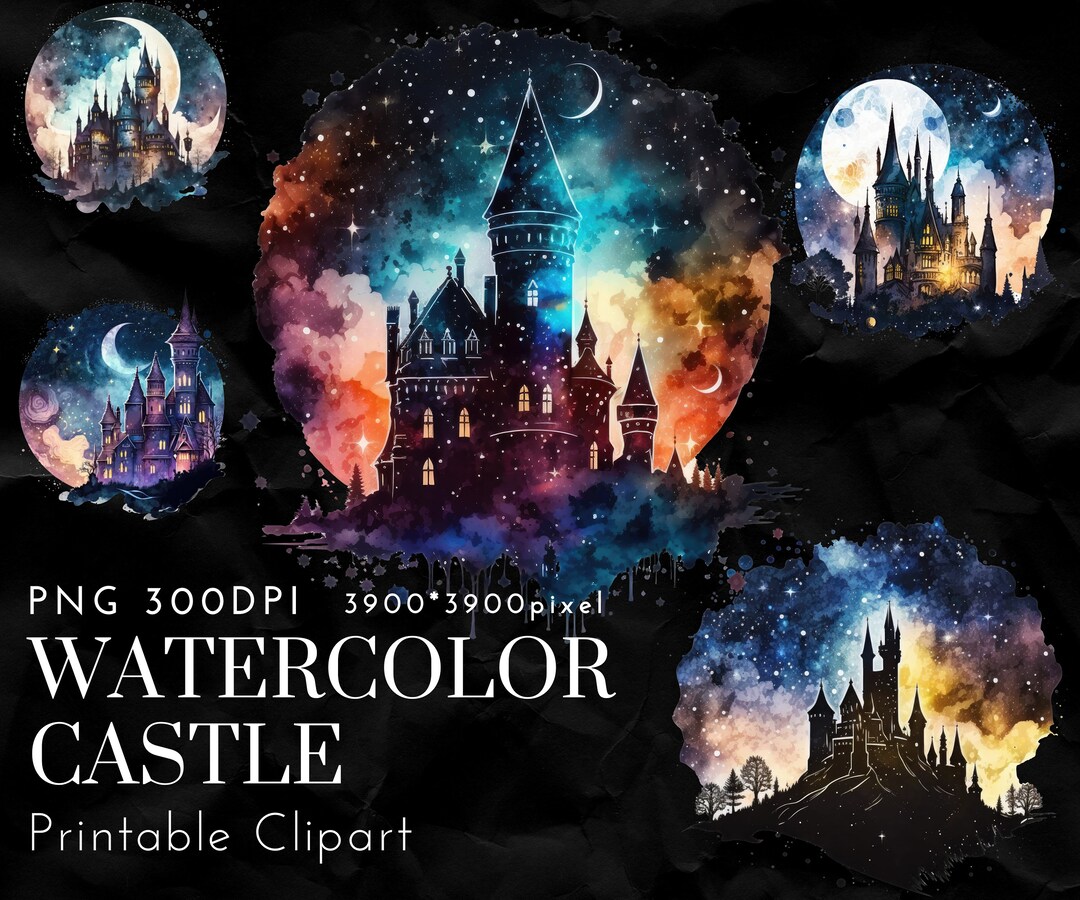 Watercolor Starry Castle Clipart Bundle 5 Pngs 300 DPI - Etsy