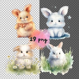Watercolor Bunny Clipart Cute Baby Rabbit PNG Set for Nursery Decor ...
