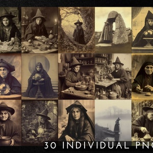 Vintage Witch Photographs - Digital Collage, Antique Halloween Ephemera ...