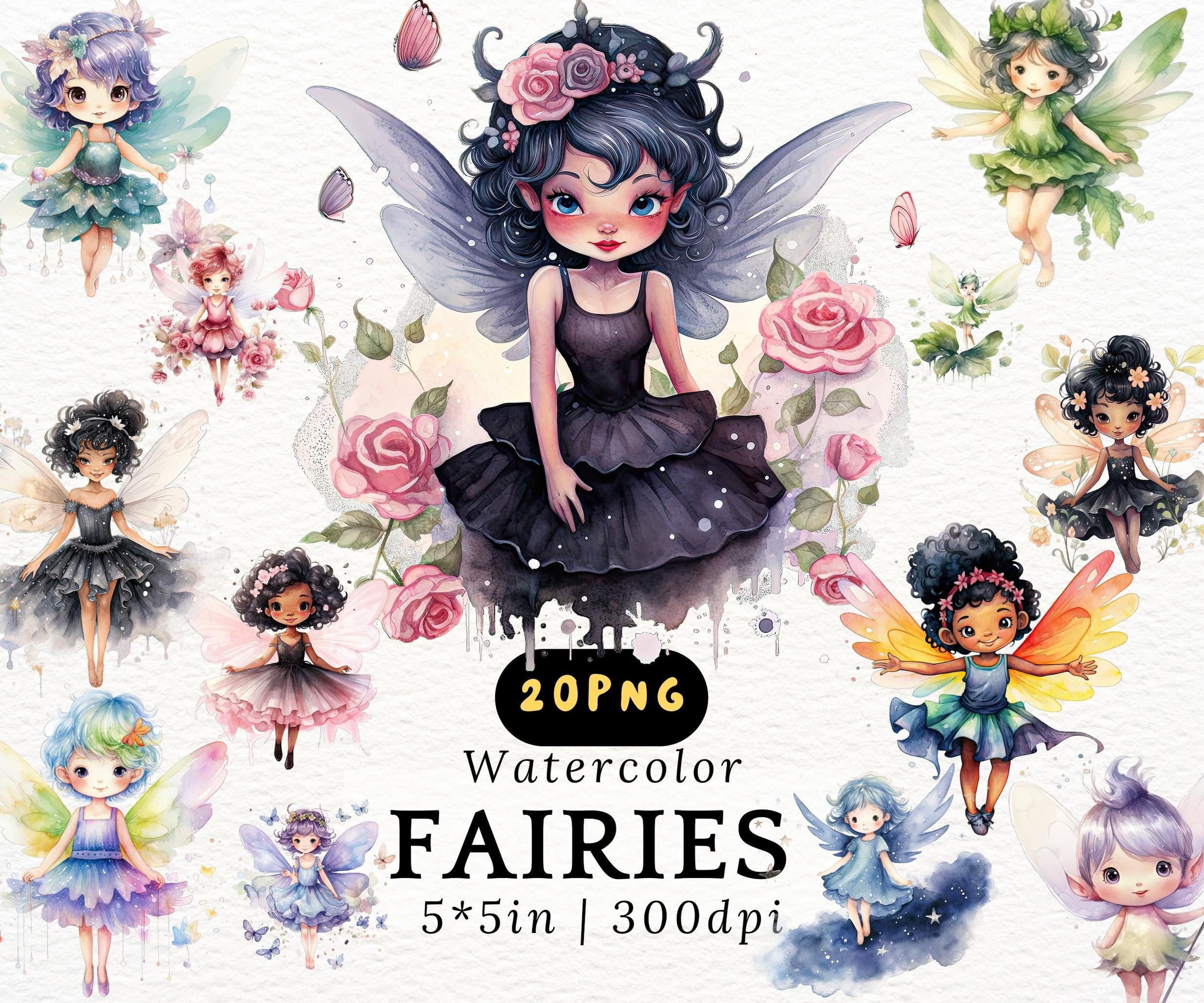 Whimsical Fairy Clipart PNG - Watercolor Fantasy Girl With Wings and ...