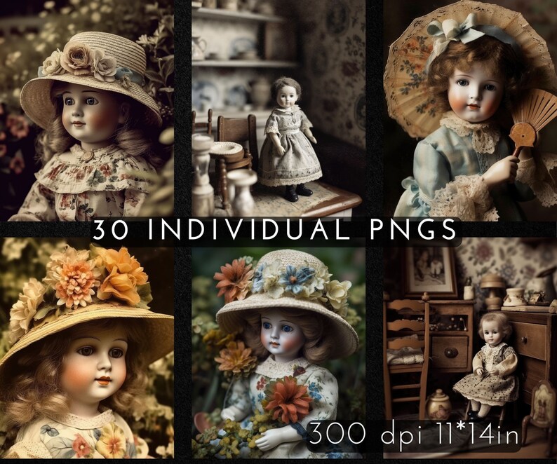 Vintage Doll Photographs - Digital Collage, Antique Halloween Ephemera ...