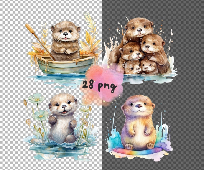 Chubby Otters Watercolor Clipart - Cute Kawaii Cartoon Otters, Baby ...