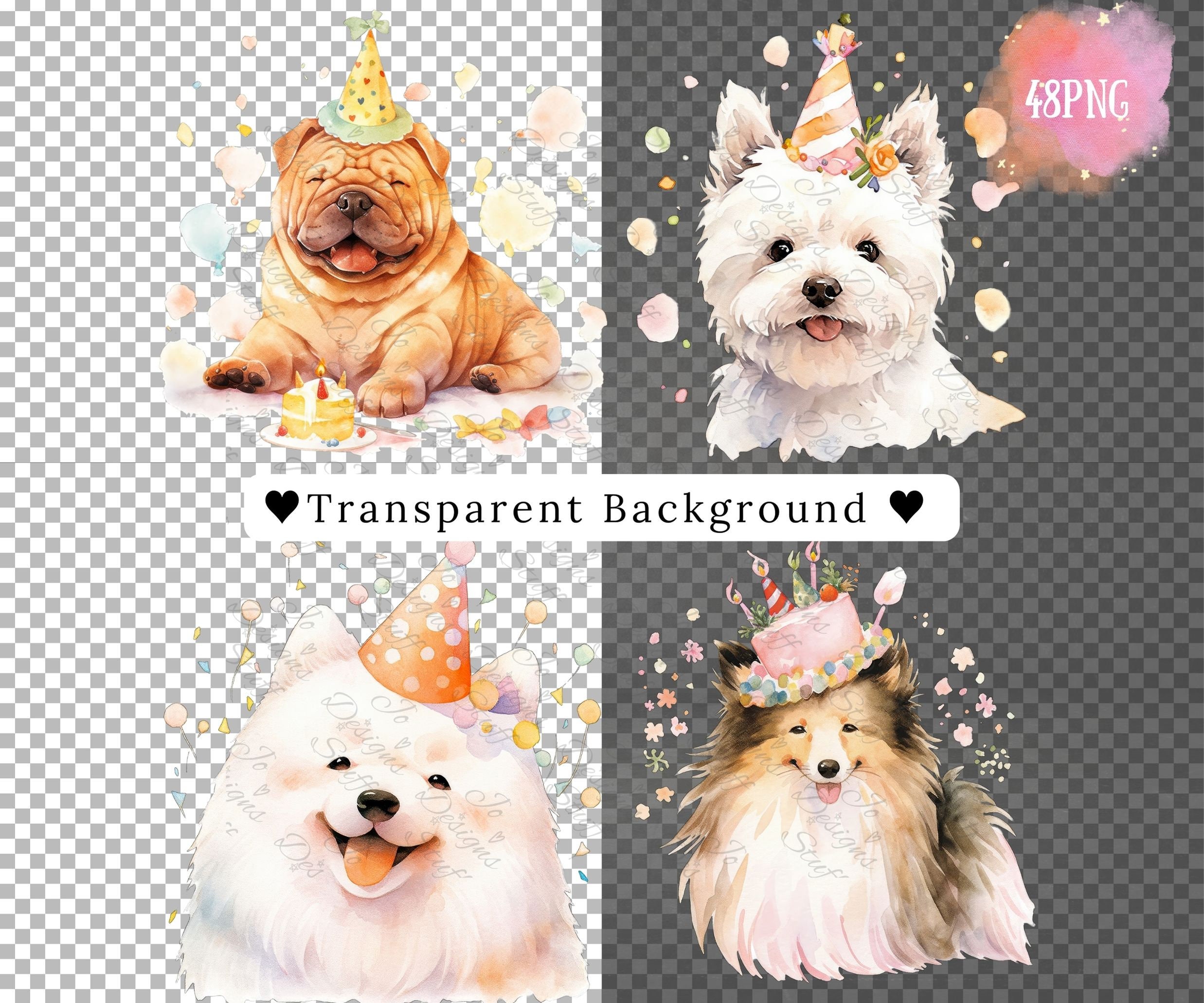 Watercolor Dog With Birthday Hat Clipart Kawaii Puppies Cartoon, Dog ...