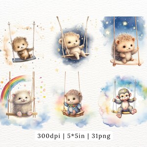 Watercolor Baby Animals on Swings PNG - Cute Nursery Animal Clipart ...