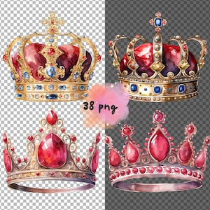 Crown Clipart, Fantasy Crown Watercolor Clipart,cartoon Pastel Pink ...