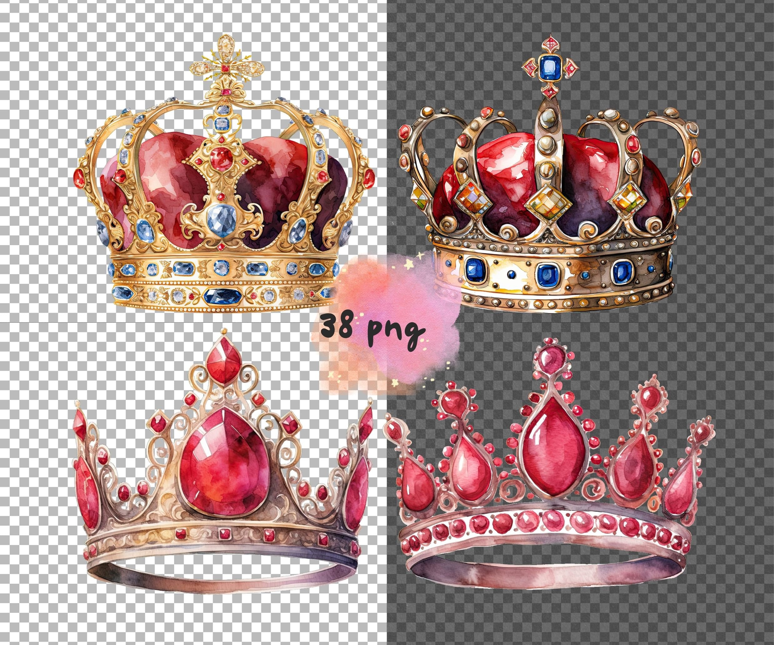 Crown Clipart Fantasy Crown Watercolor Clipartcartoon Pastel - Etsy