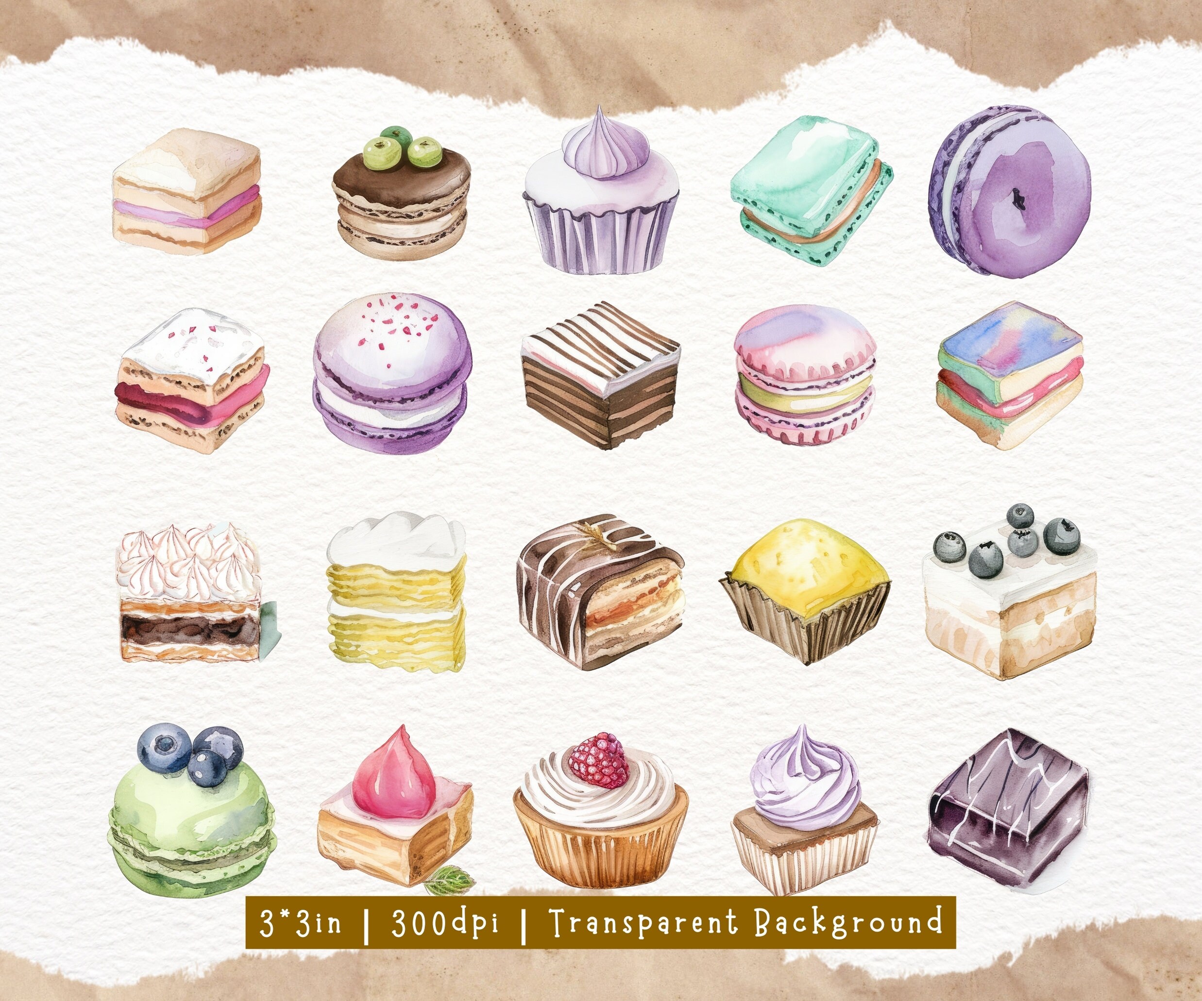 Vintage Dessert Clipart Bundle,200 Watercolor Dessert Illustration ...