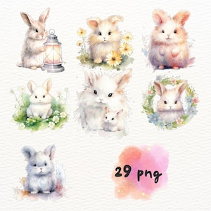 Watercolor Bunny Clipart Cute Baby Rabbit PNG Set for Nursery Decor ...