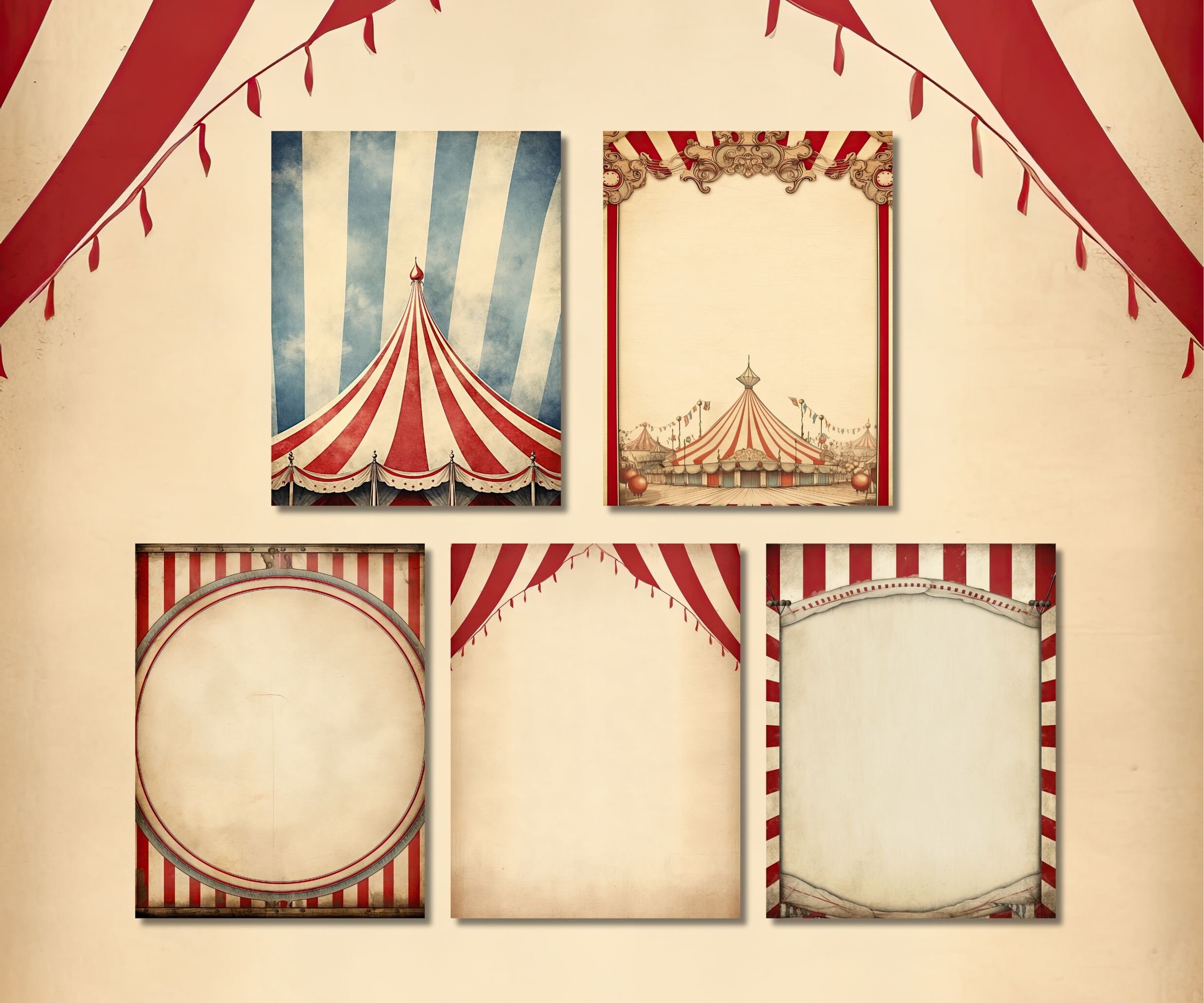Junk Journal Papers: Vintage Circus Themed Blank Pages, Carnival ...