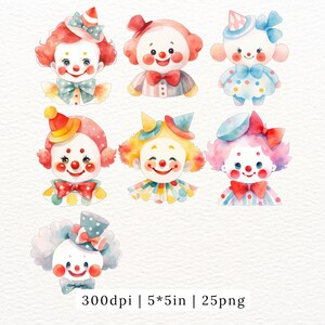 Watercolor Baby Clown Clipart, Cute Cartoon Pastel Carnival Clown ...