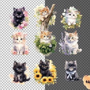 Chubby Kittens Watercolor Clipart - Cute Kawaii Cartoon Kittens, Baby ...