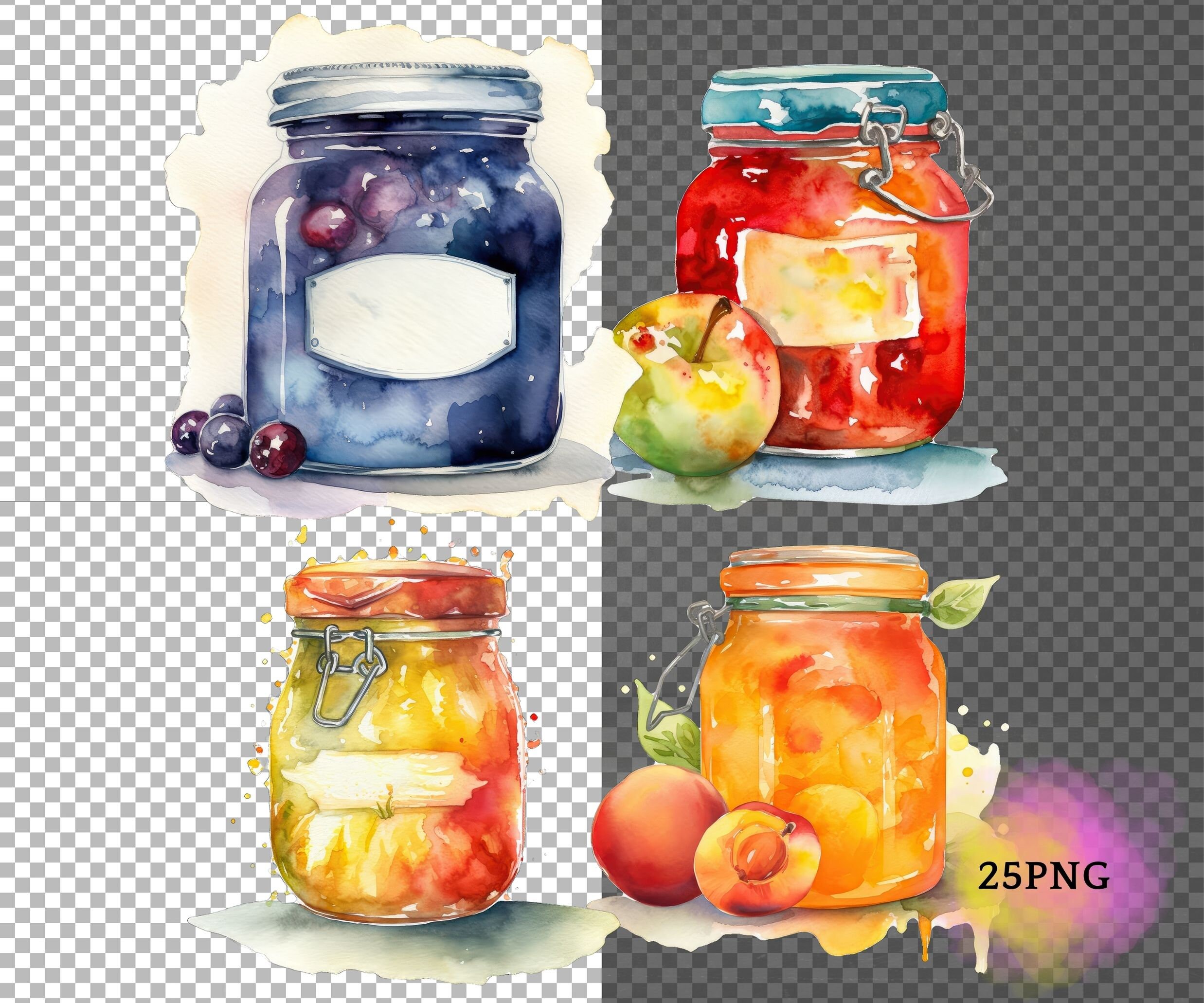 Watercolor Jam Clipart,jam Jars With Blank Labels,farmers Market Art ...