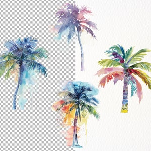 Colorful Watercolor Palm Tree Clipart, Tropical Summer PNG, Jungle ...