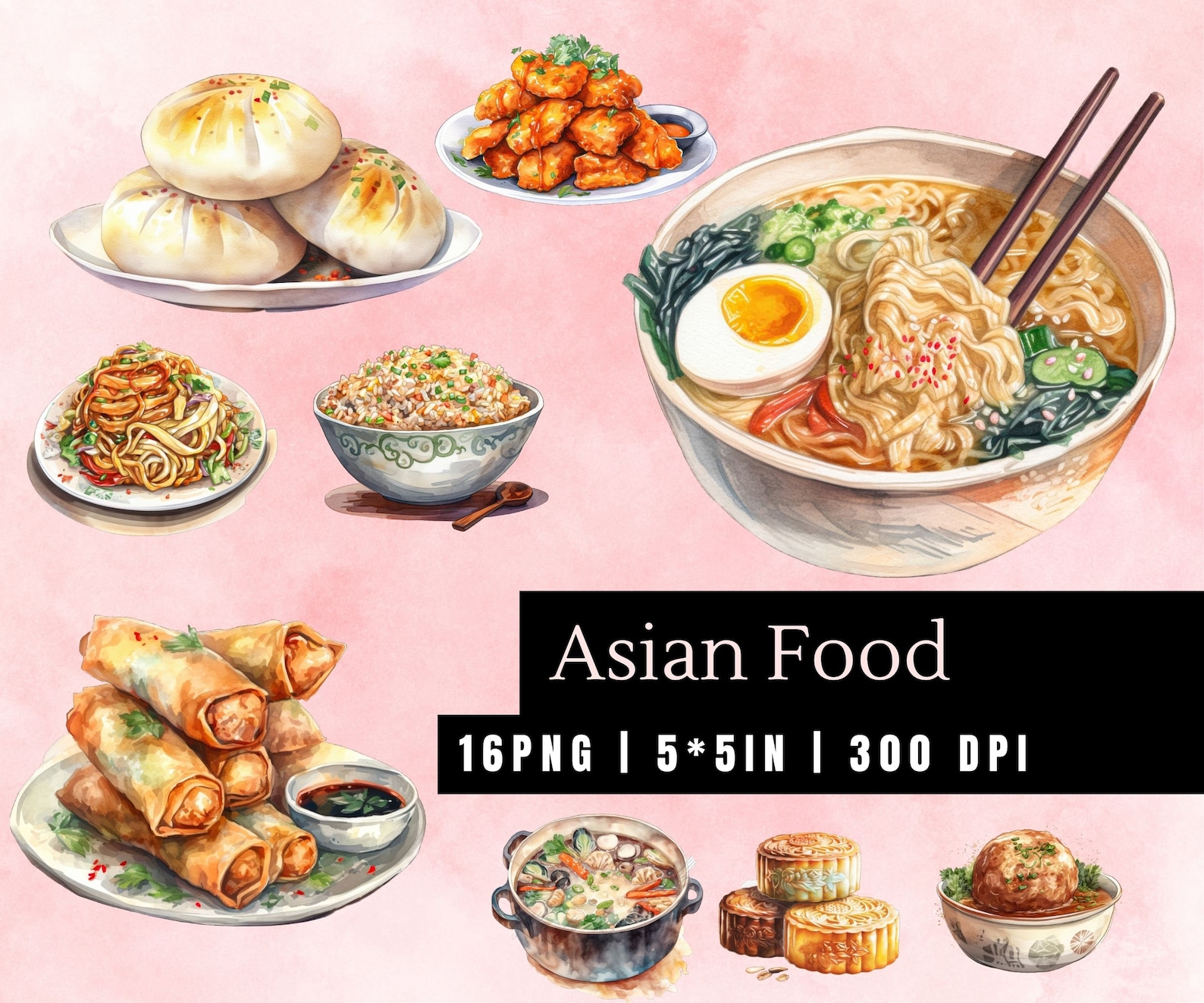 Asian Food Clipart Collection Watercolor Dumplings Hot Pot - Etsy