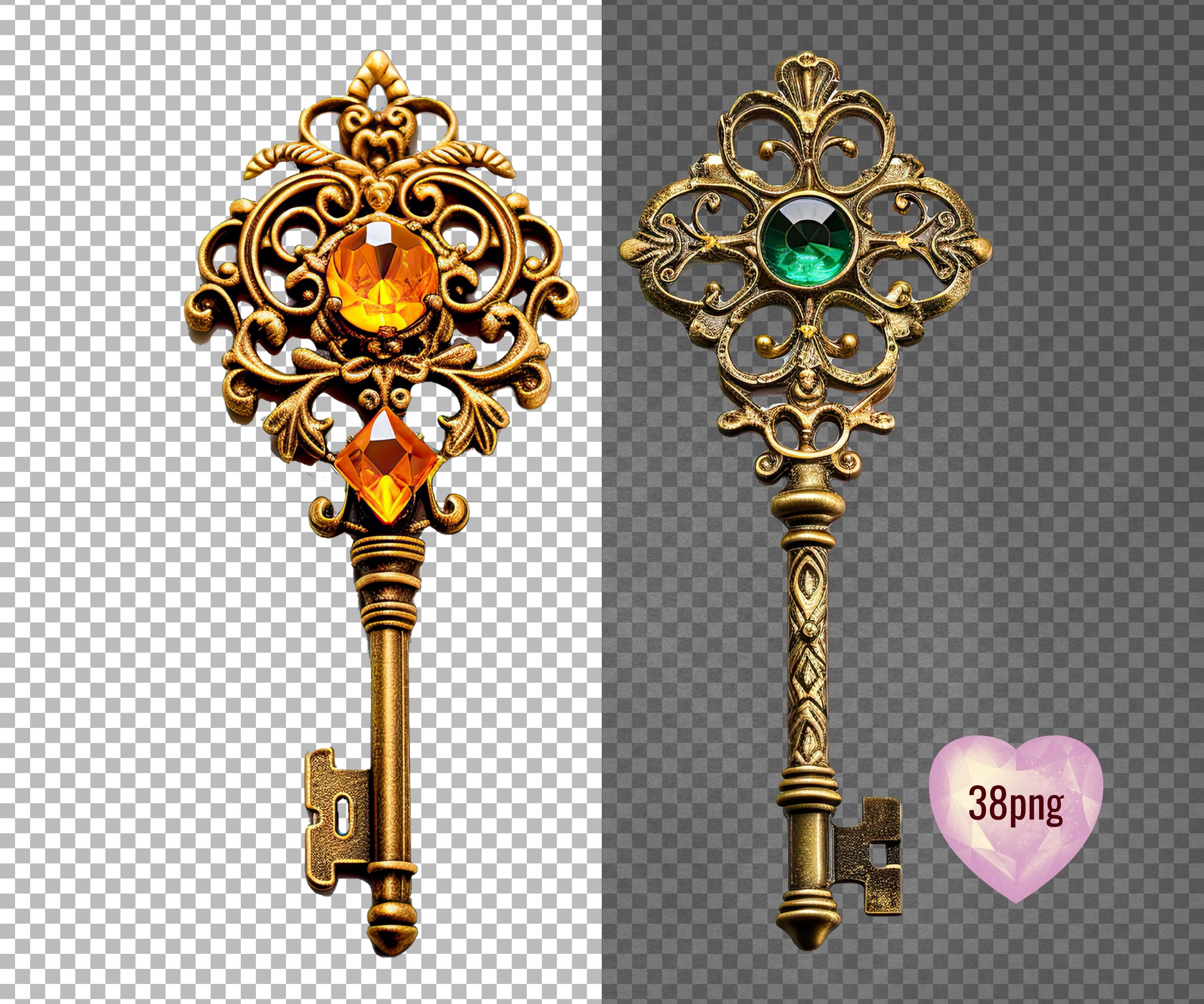 Metal Key Clipart, Vintage Victorian Engraved Metal Key With Gemstone ...