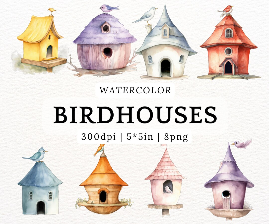 Whimsical Watercolor Birdhouse PNG Clipart for Spring Crafts Nursery ...