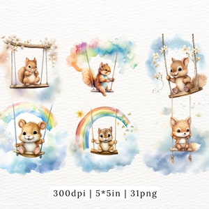 Watercolor Baby Animals on Swings PNG - Cute Nursery Animal Clipart ...
