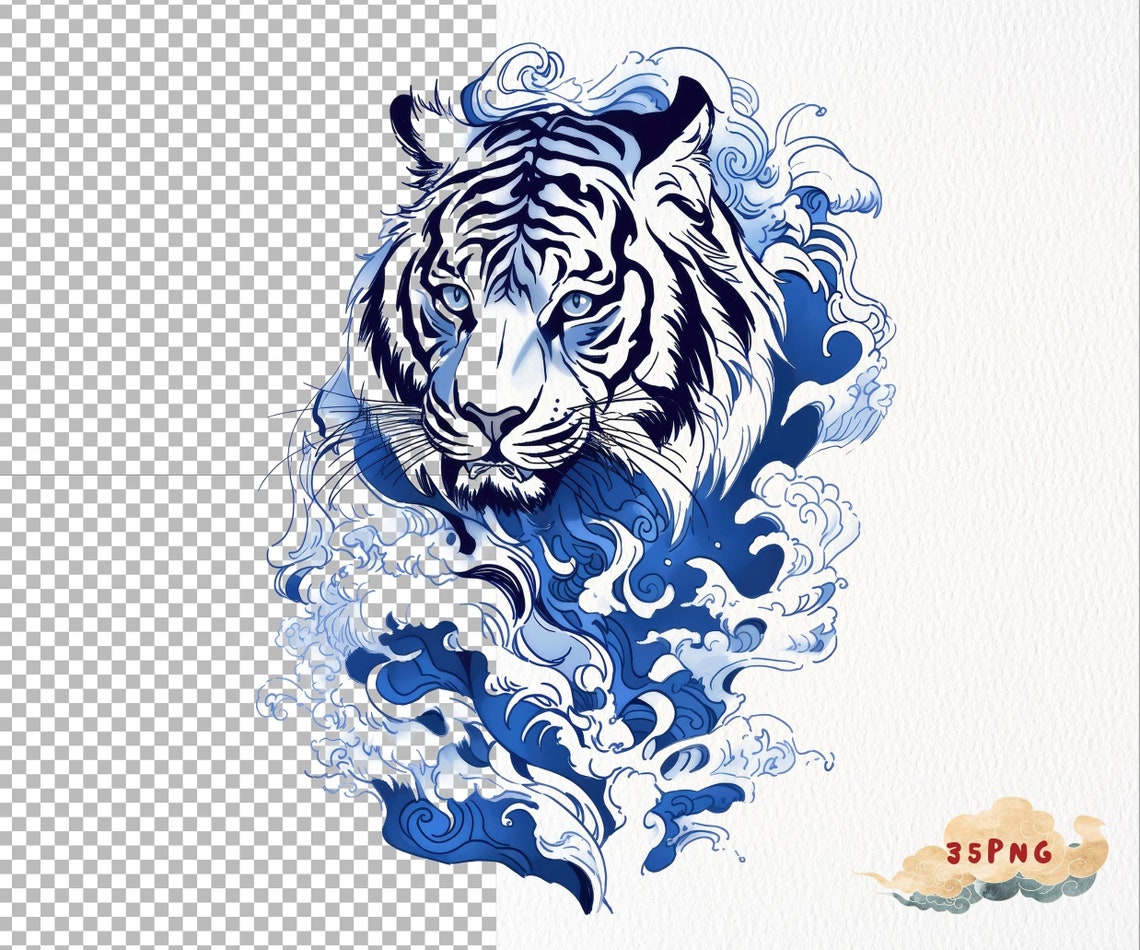 Chinese Tiger Clipart Traditional Tiger Pattern Png Vintage - Etsy