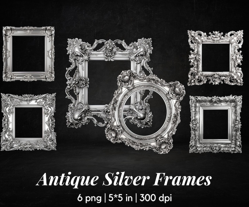 Antique Silver Frames - Printable, Digital Downloads, Junk Journal, Diary, Scrapbook, Collage ...