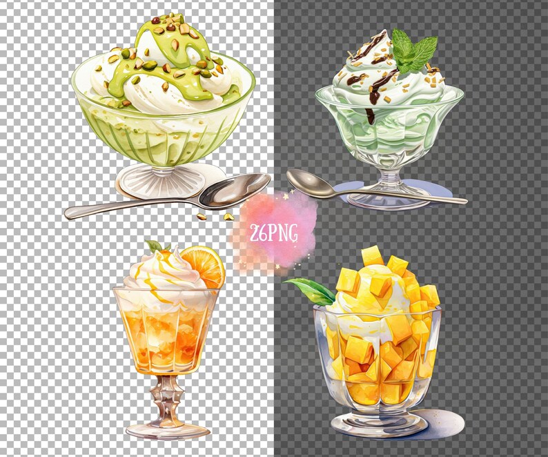 Watercolor Sundae Clipart Colorful Elaborate Ice Cream - Etsy