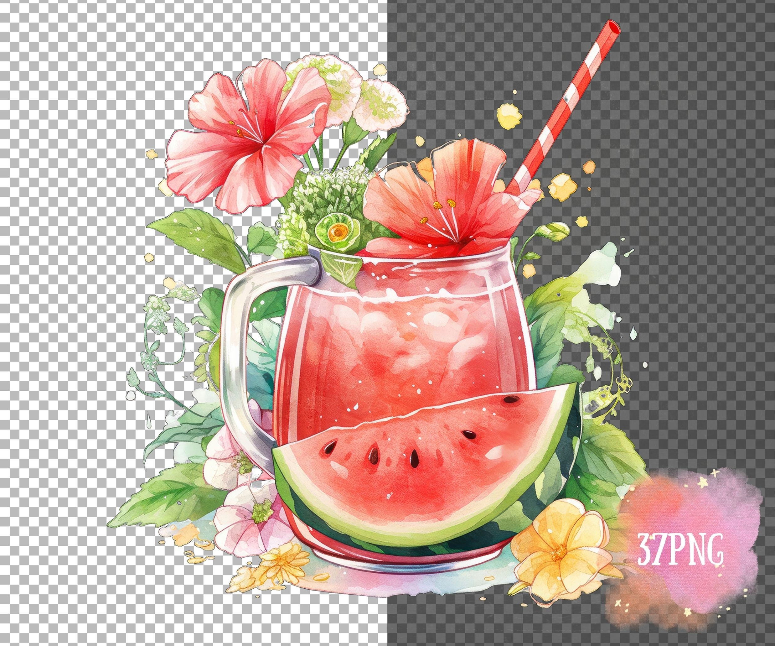Watermelon Watercolor Clipart, Decorative Frame, Line, Leaf, Fruit ...