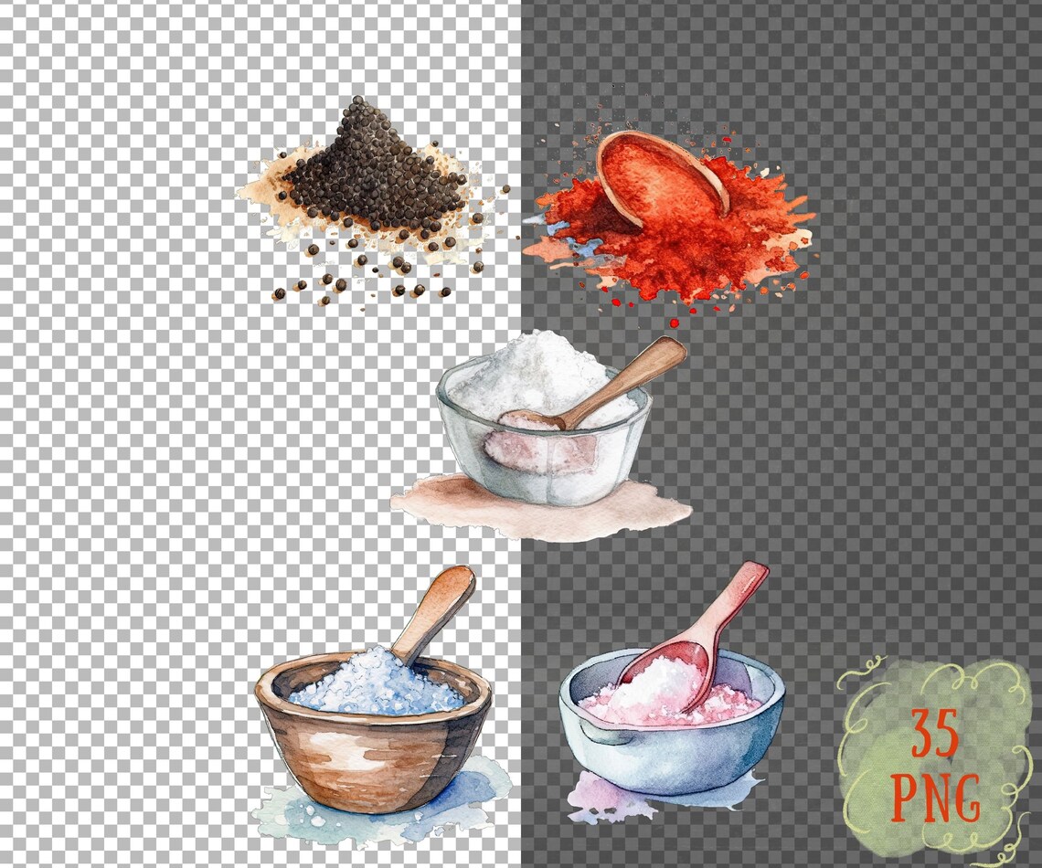 Herbs and Spices Watercolor Clipart Chives Basil Garlic - Etsy