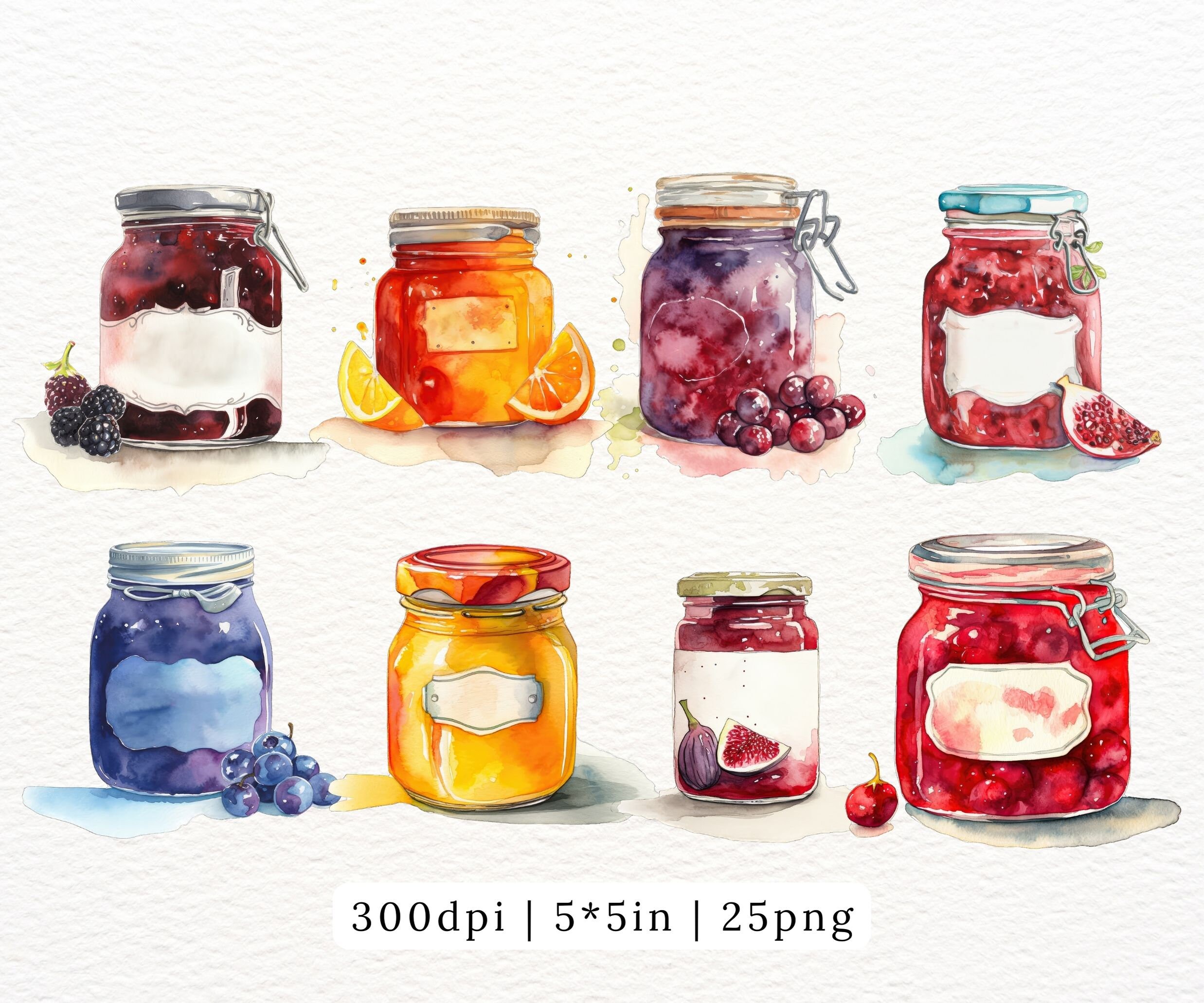 Watercolor Jam Clipart,jam Jars With Blank Labels,farmers Market Art ...