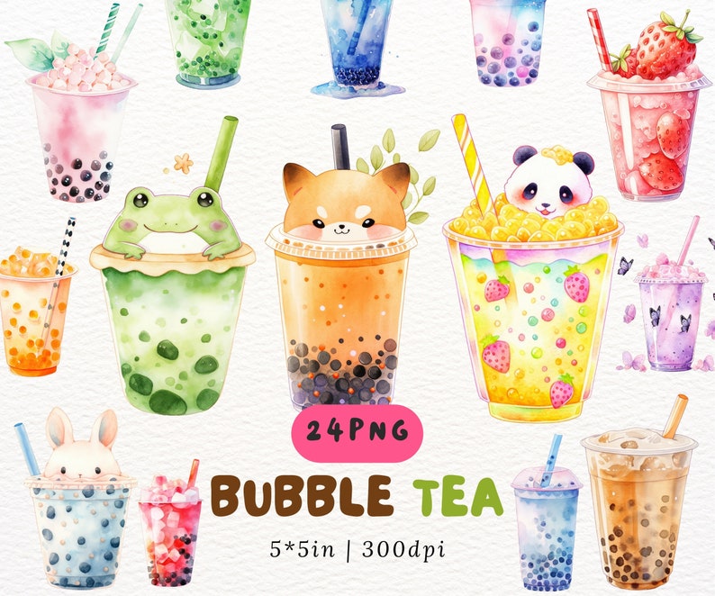 Kawaii Boba Tea Clipart Bundle, Bubble Tea Clipart, Sublimation ...