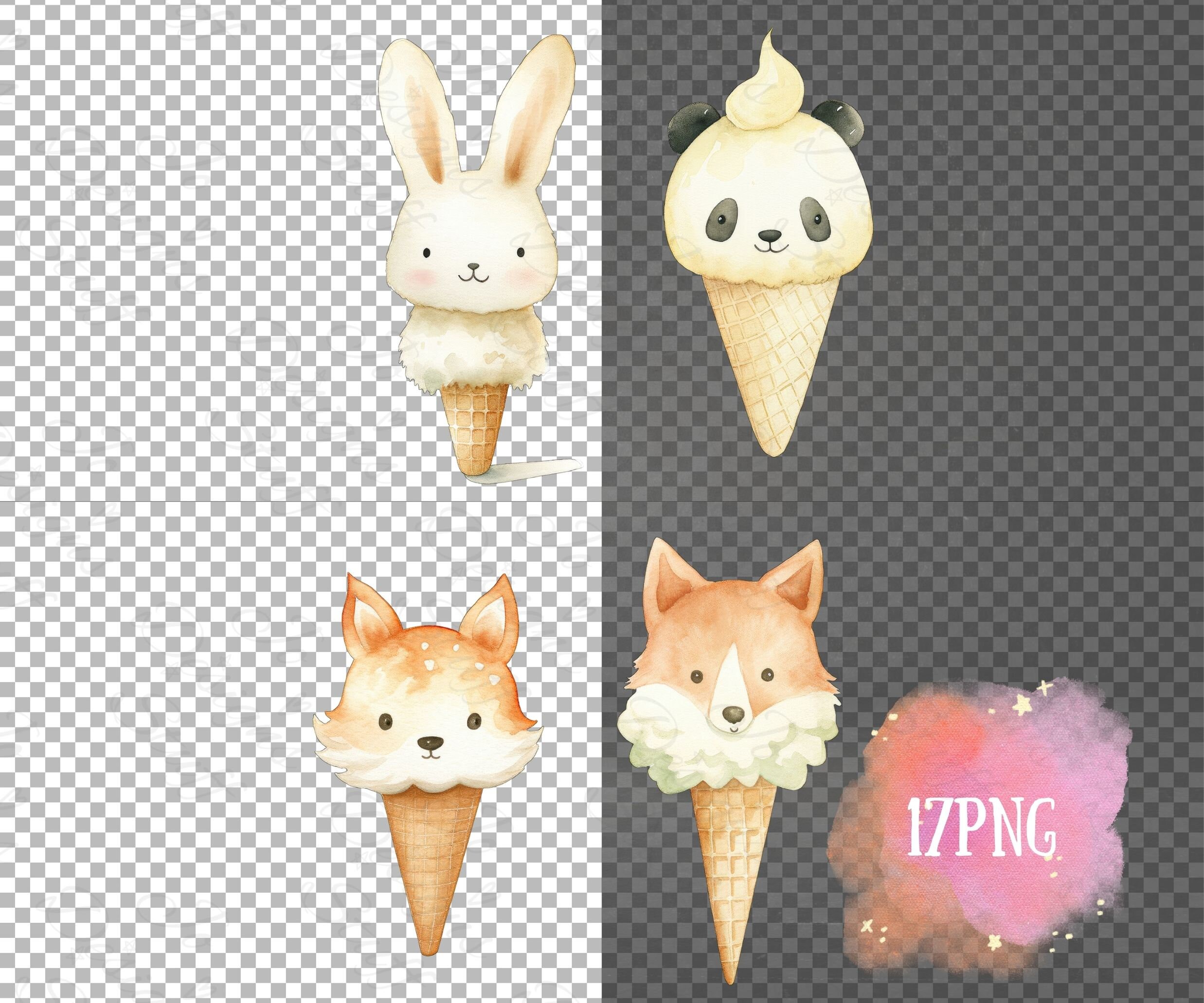 Watercolor Ice Cream Cone Clipart, Pastel Colors,chubby Funny Cartoon ...