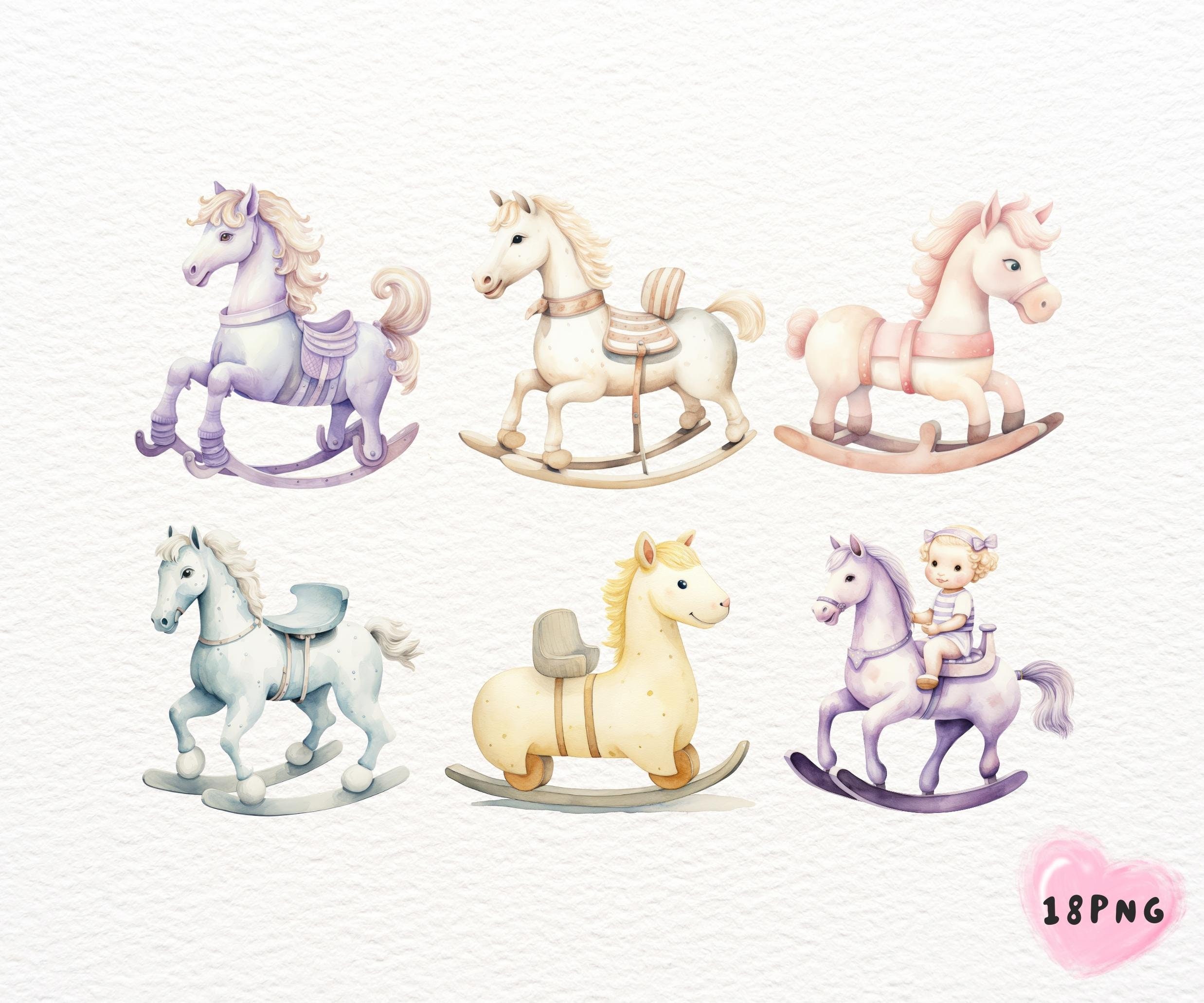 Rocking Horse Watercolor Clipart - Baby Shower, Pony Birthday Clipart ...