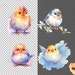 Chubby Birds Watercolor Clipart Cute Kawaii Cartoon Birds, Baby Birds ...