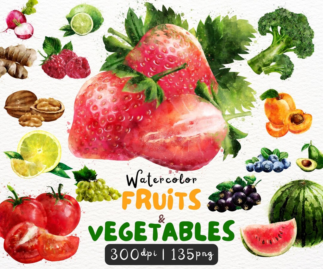Watercolor Fruits and Vegetables Pngs With Transparent Backgrounds ...