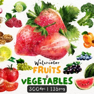 Watercolor Fruits and Vegetables Pngs With Transparent Backgrounds ...