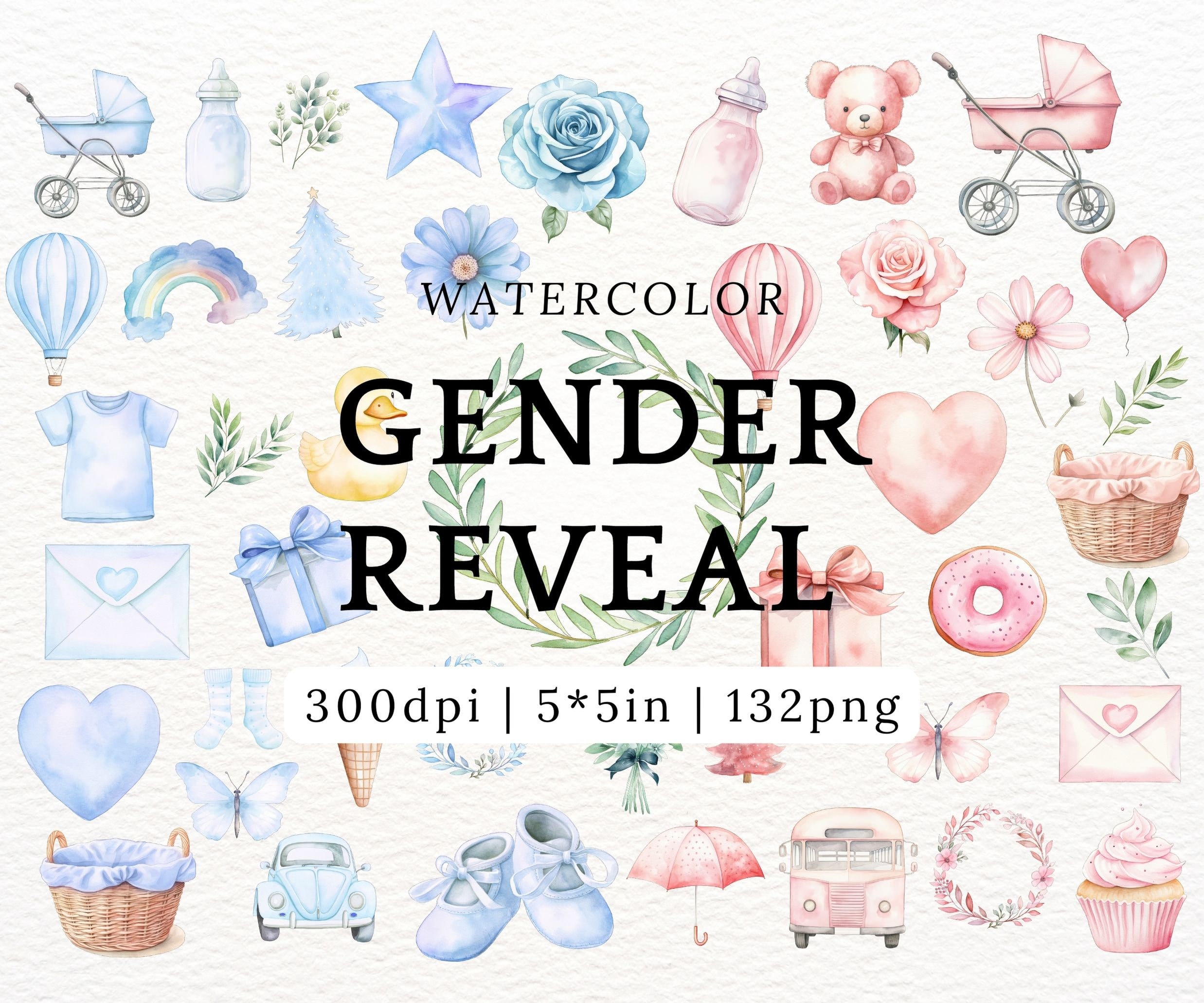 Watercolor Gender Reveal Png Clipart,boy or Girl Png Bundle, Baby ...