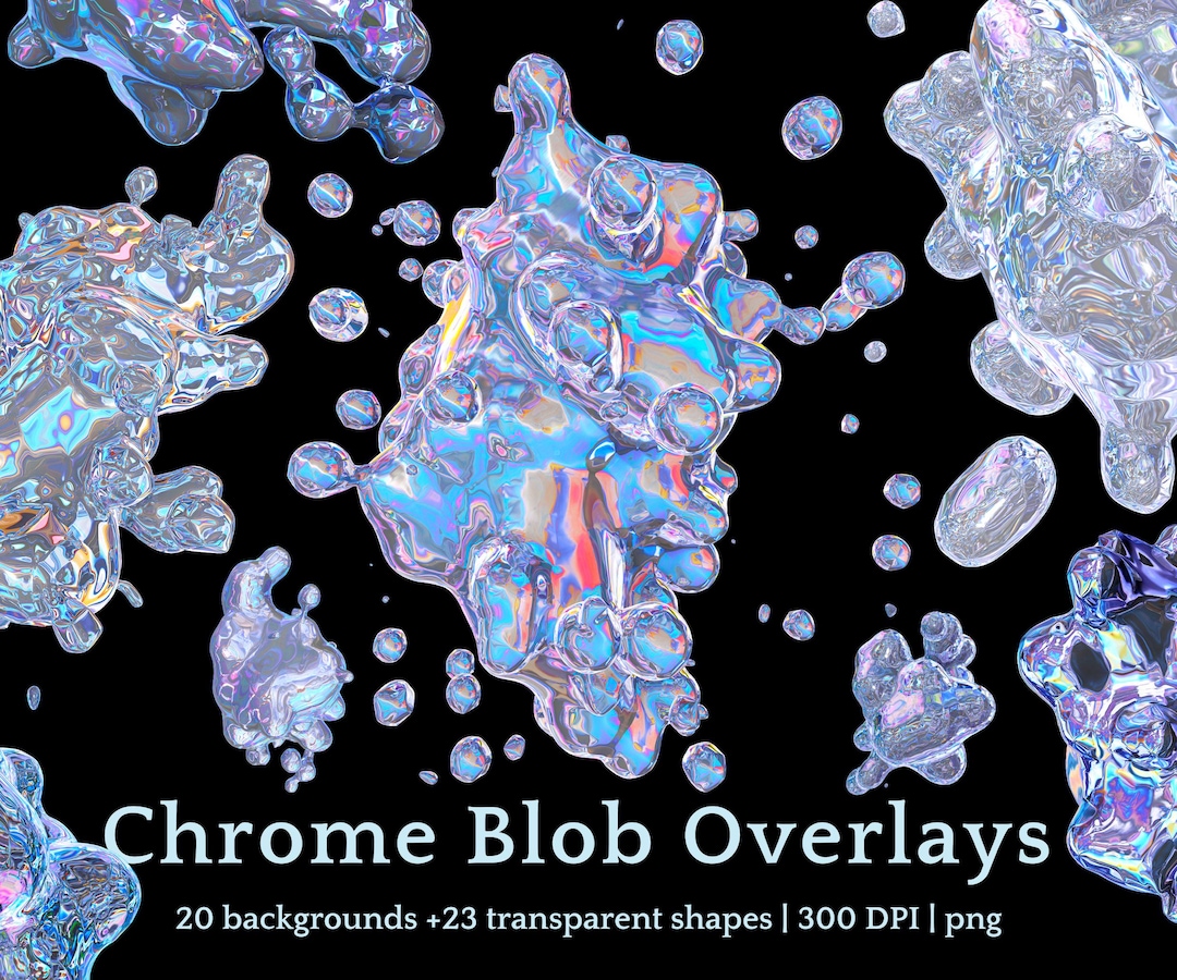 Holographic Liquid Chrome Blob Overlays PNG Iridescent Glass Textures ...