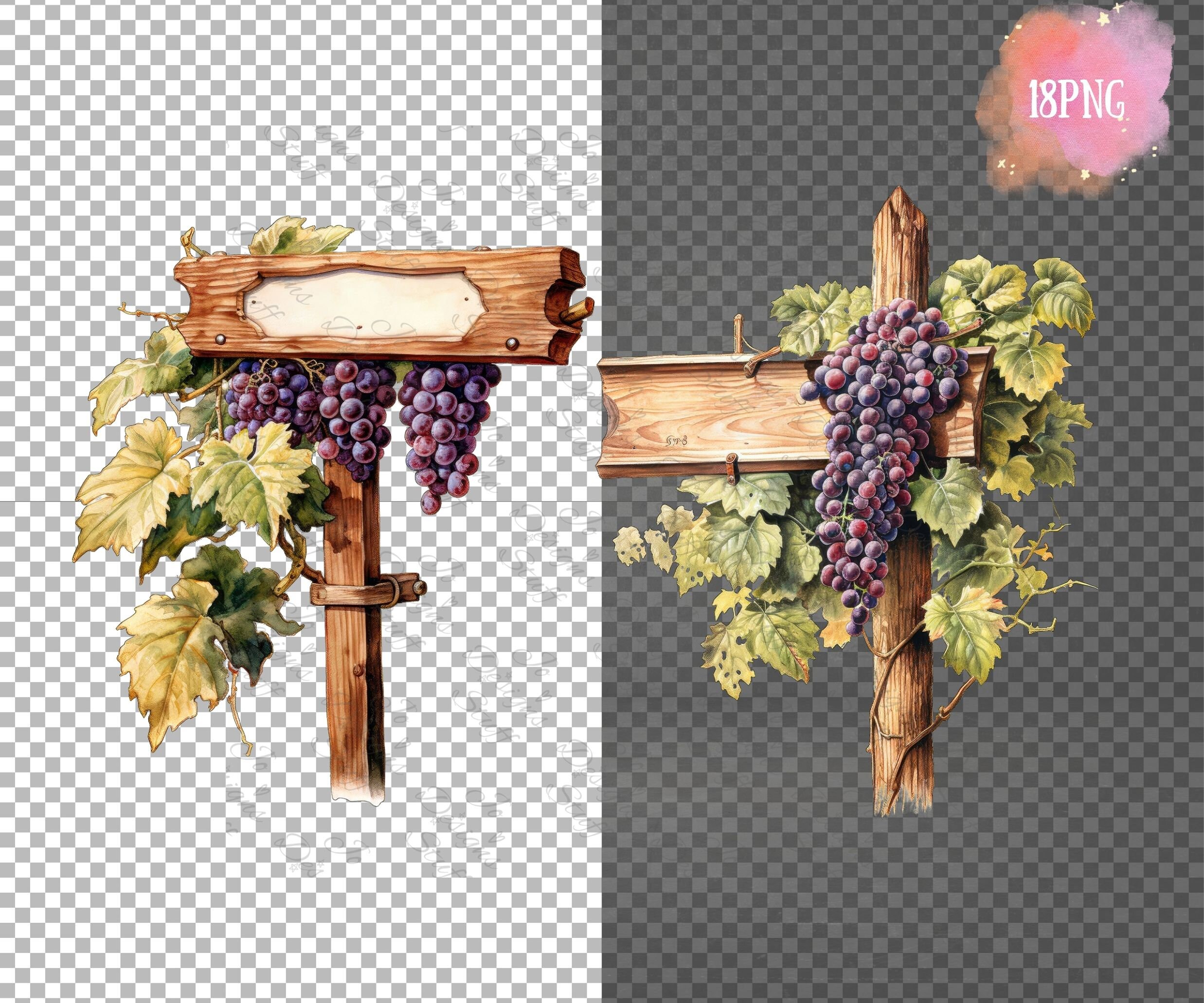 Watercolor Wooden Fruit Signs Clipart Vintage Village Rustic - Etsy