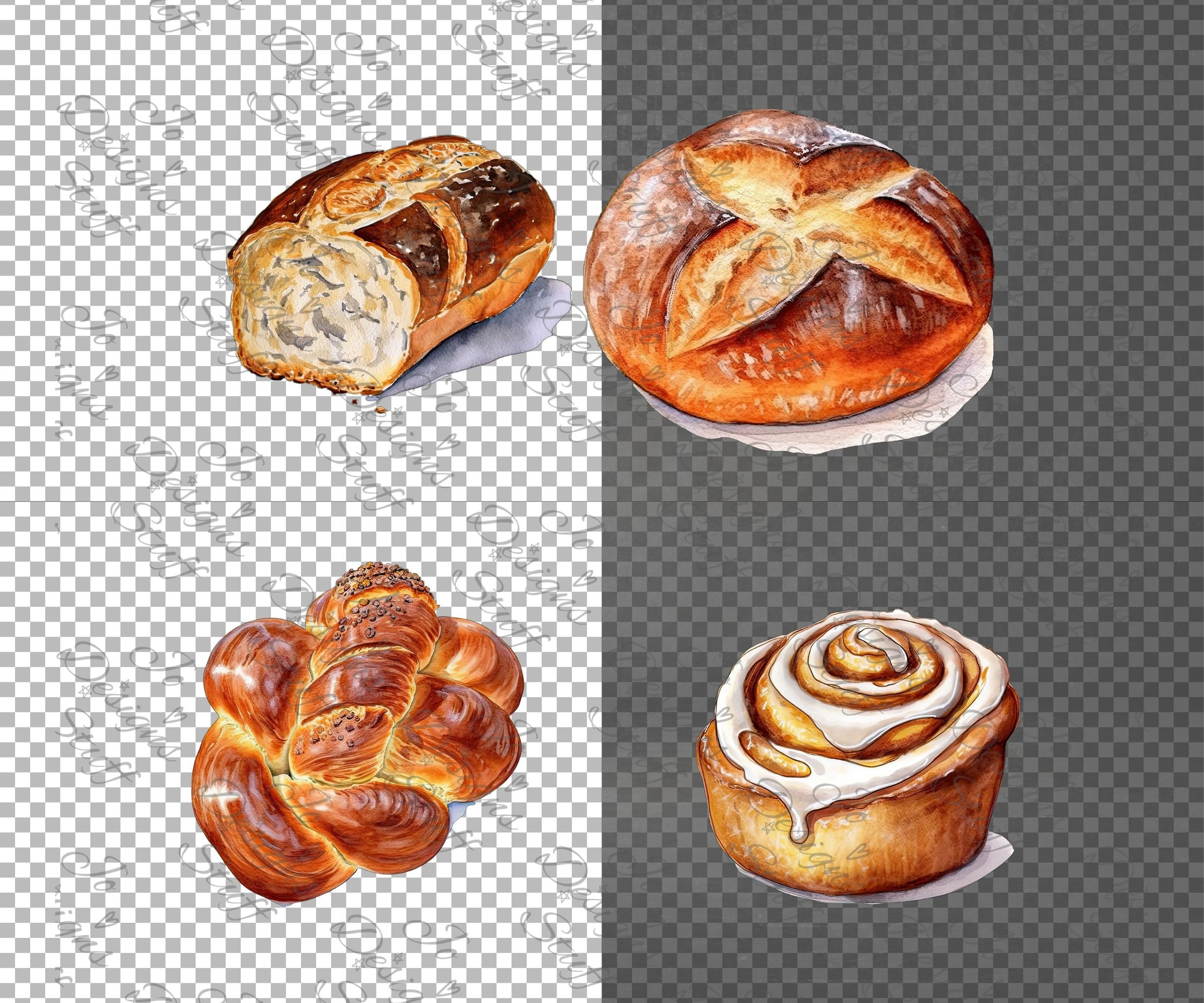 Bakery Food Clipart Collection Vintage Watercolor Pastry, Bread ...