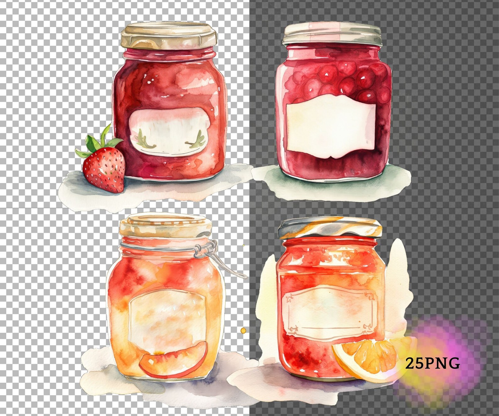 Watercolor Jam Clipart,jam Jars With Blank Labels,farmers Market Art ...