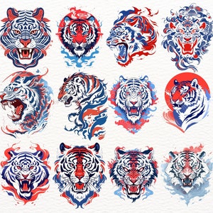 Chinese Porcelain Tiger Clipart, Red Blue Tiger Heads Png,vintage ...