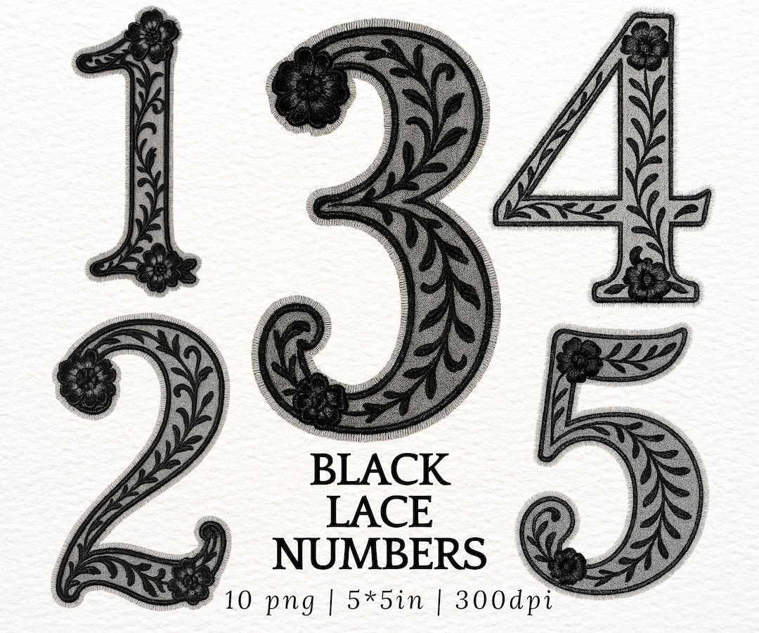 Black Lace Number PNG Digital Download 10 Gothic Lace Numbers Clipart ...