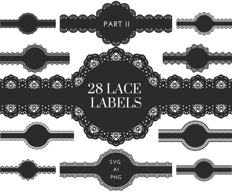 Lace Label SVG Clipart - 28 Elegant Black Lace Frames for Packaging ...