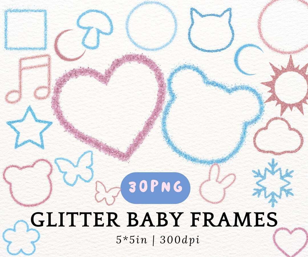 Gender Reveal Frames Glitter Baby Photo Overlay Heart Star Bear Shapes ...