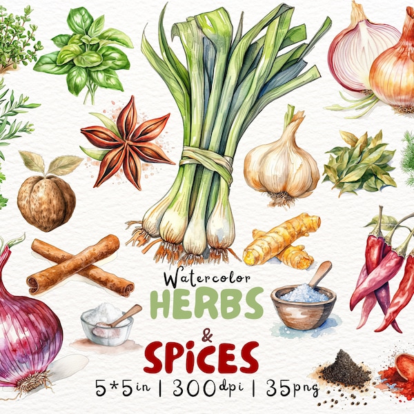Watercolor Herbs - Etsy