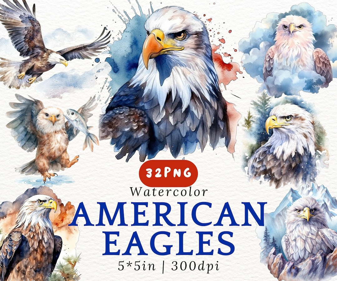 Watercolor Bald Eagle Clipart - Patriotic Eagle Pngs for Sublimation ...